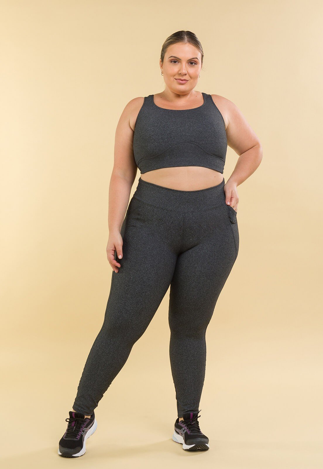 Legging Esportiva Recorde Modelador e Bolso Lateral Poliamida Mescla ...