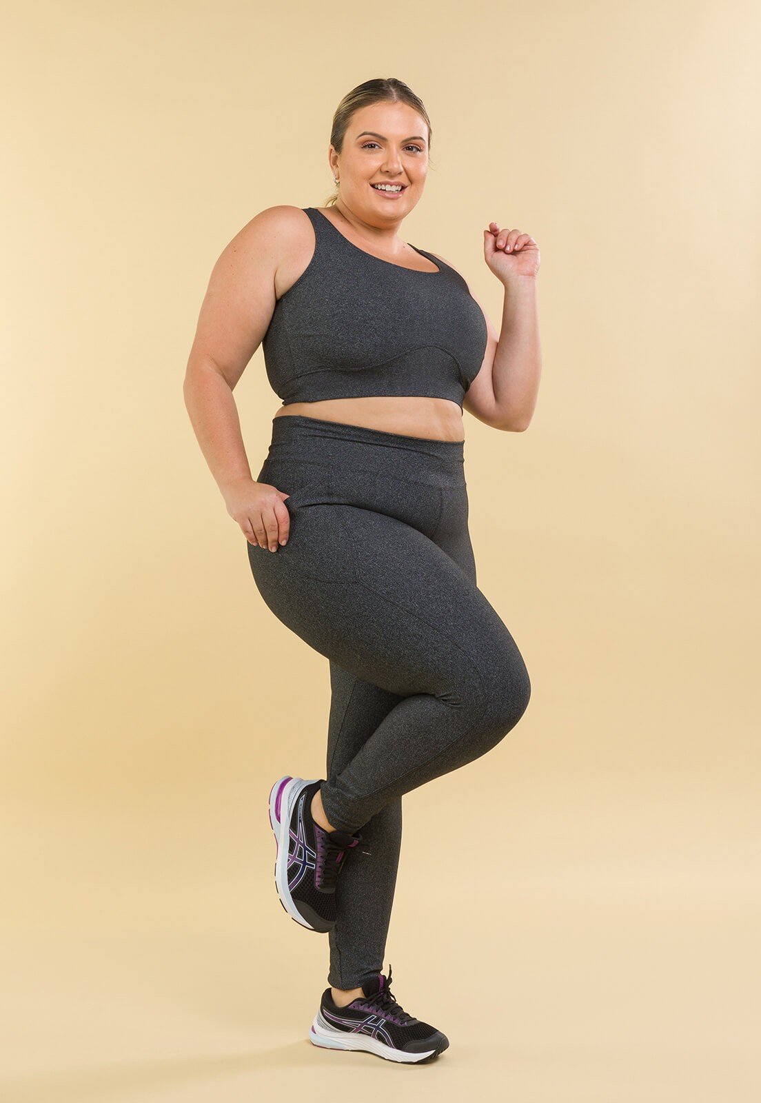 Legging Esportiva Recorde Modelador e Bolso Lateral Poliamida Mescla ...